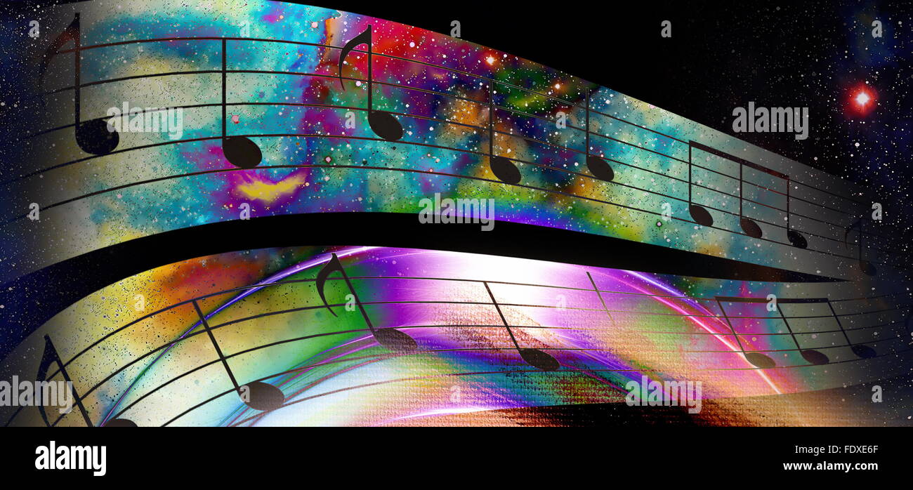 music note and Space with stars. abstract color background. Music ...