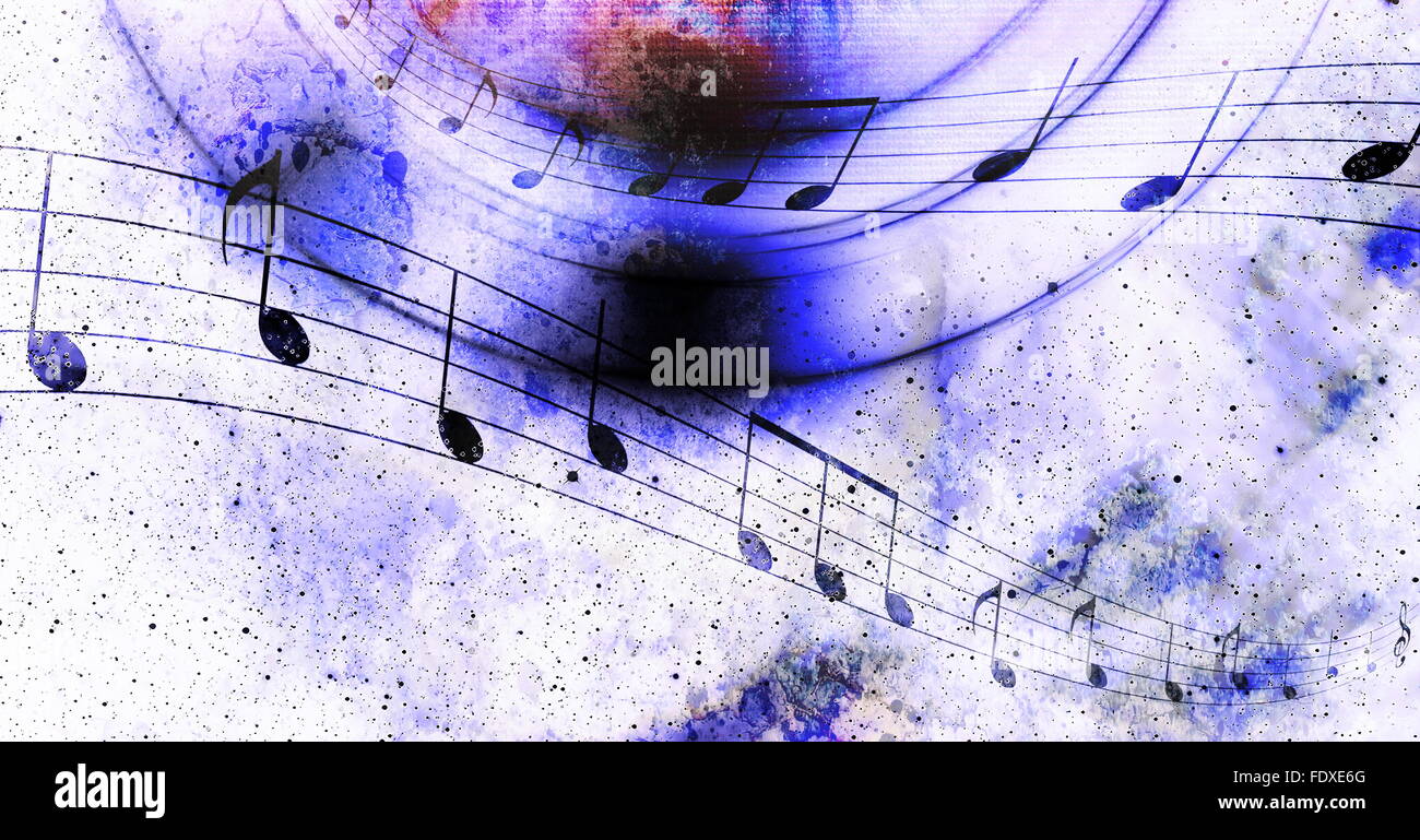 Illustration of grunge retro musical background with notes Stock Photo ...