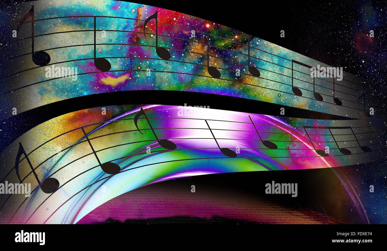music note and Space with stars. abstract color background. Music ...