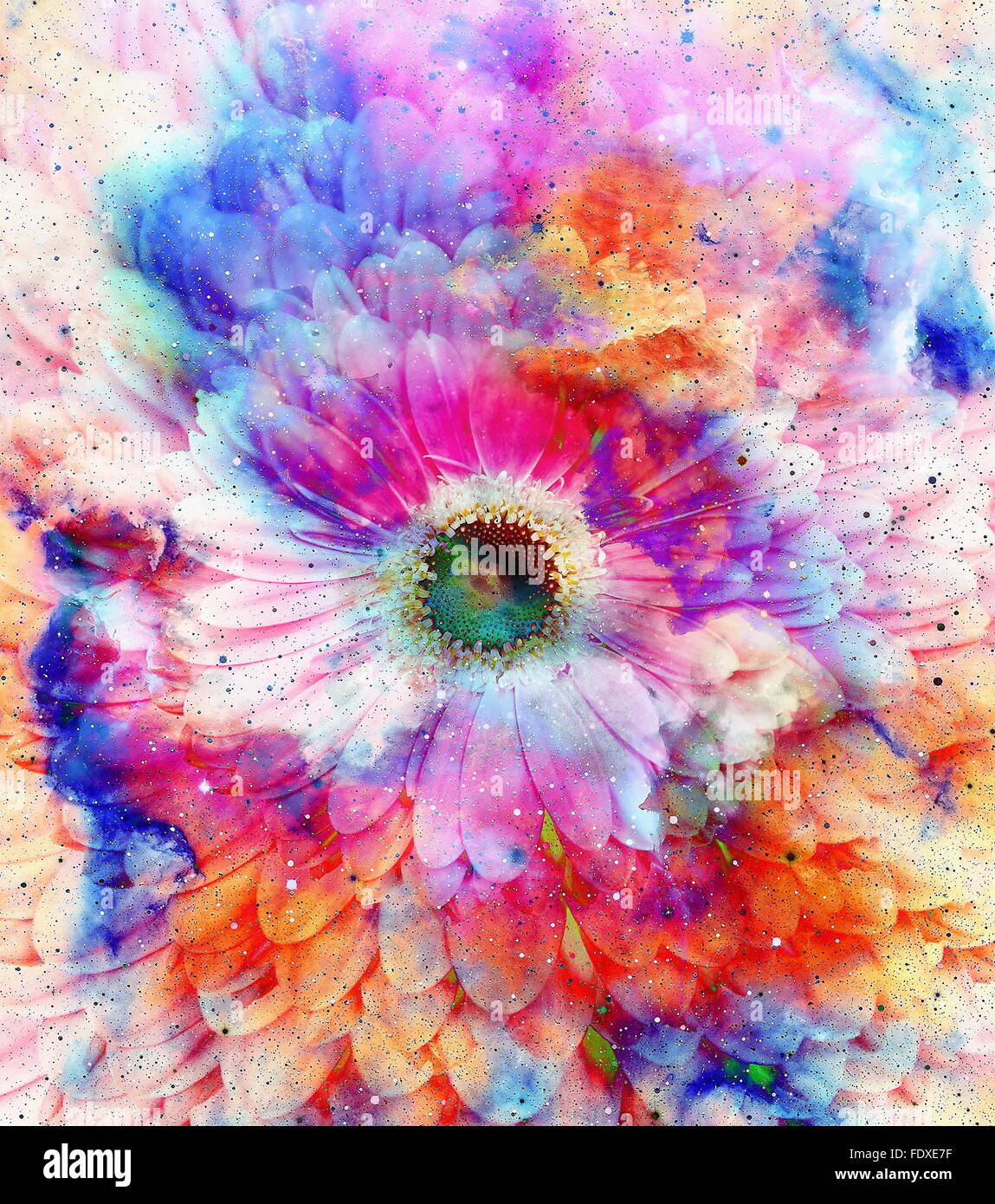 Space and stars with flower, color galaxi background, computer collage ...