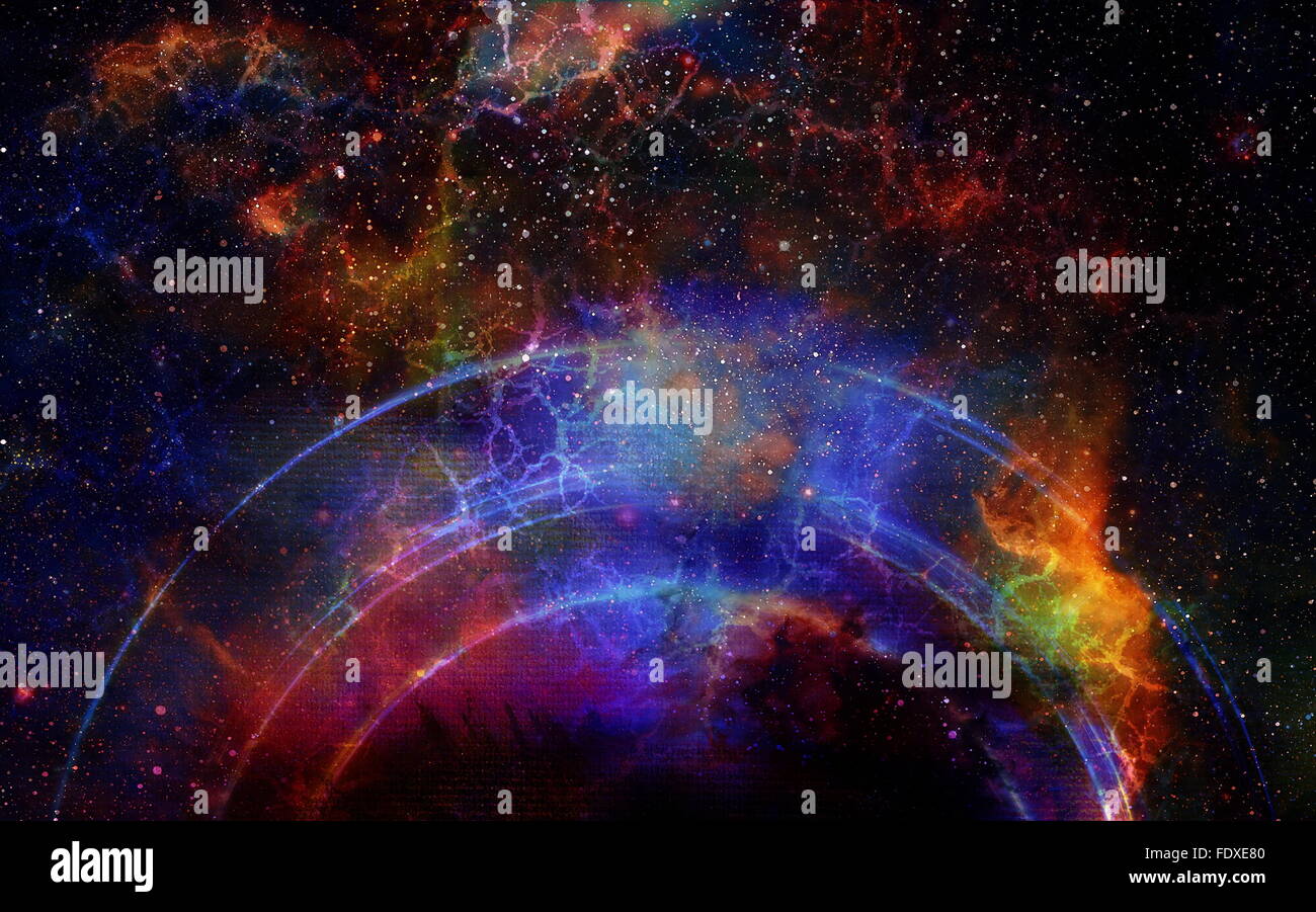 Cosmic space and stars with light circle and cosmic raibow, color ...