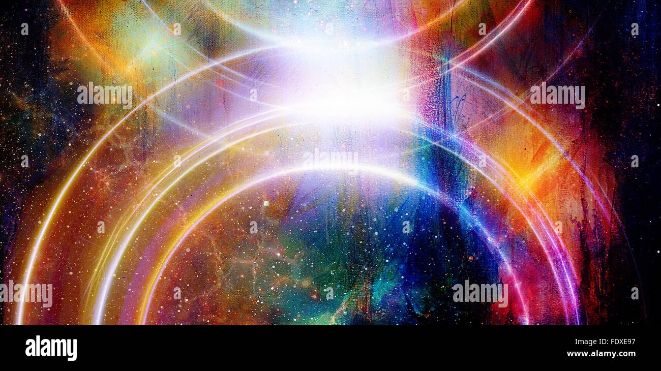 Cosmic space and stars with light circle, color cosmic abstract ...