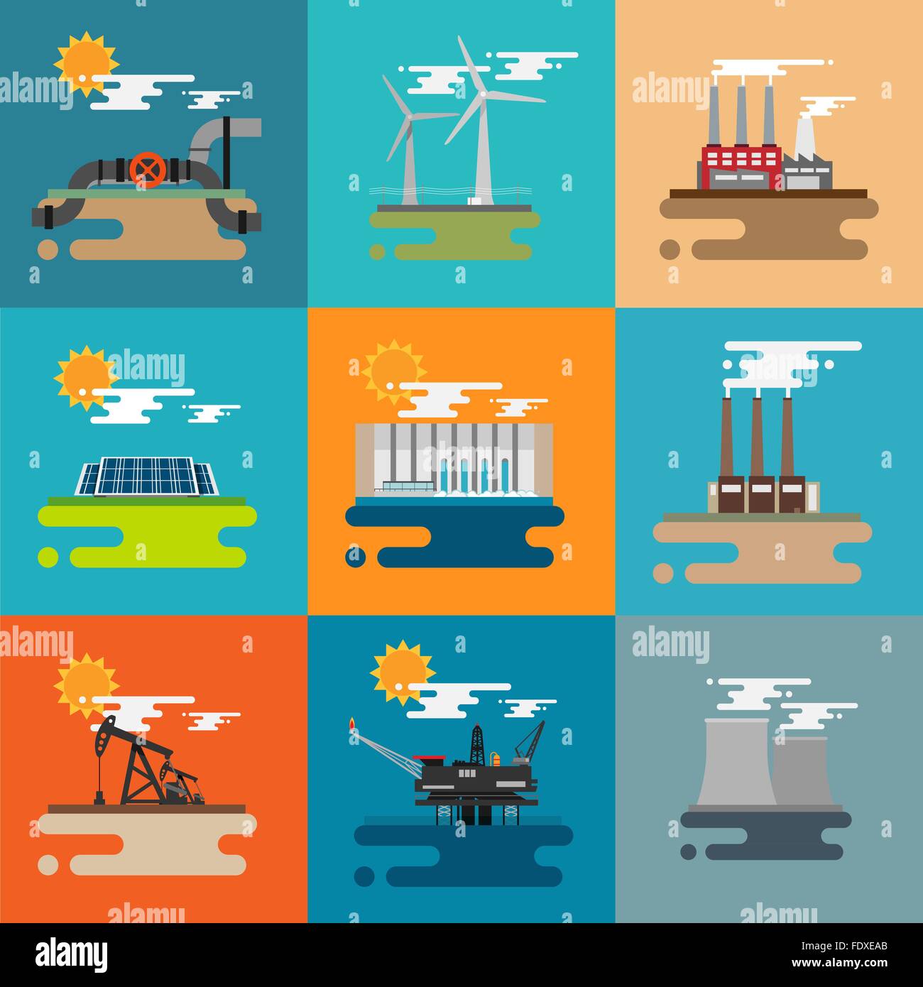 Modern industrial flat buildings set Stock Vector Image & Art - Alamy