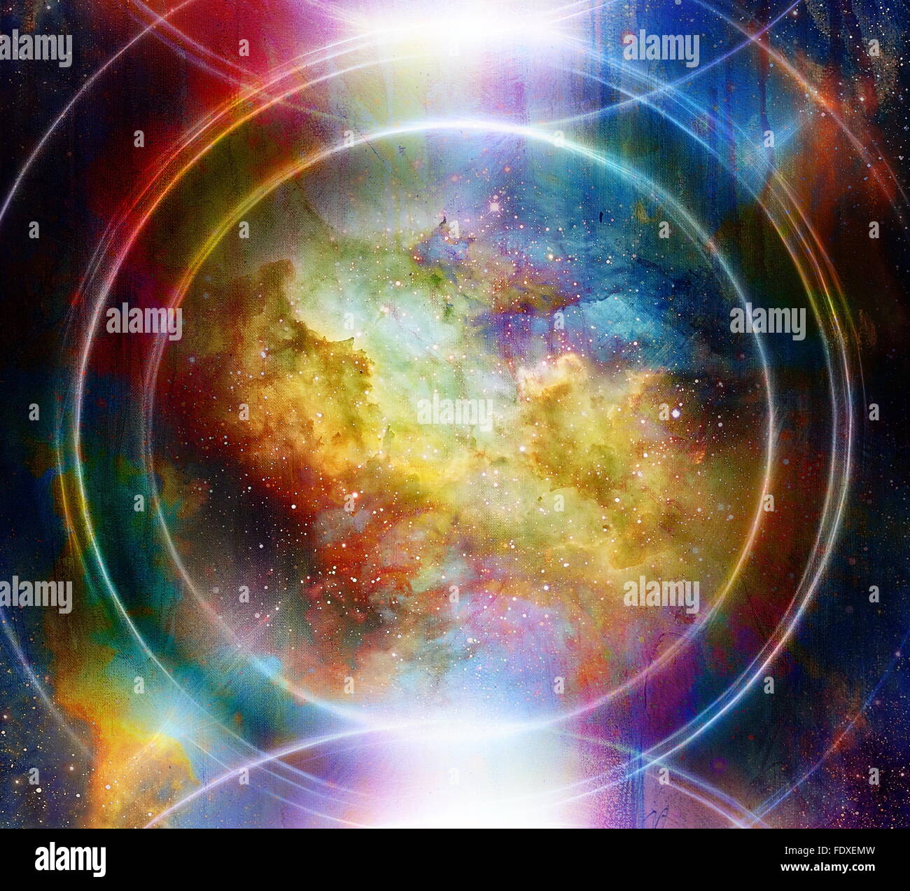 Cosmic space and stars with light circle, color cosmic abstract ...