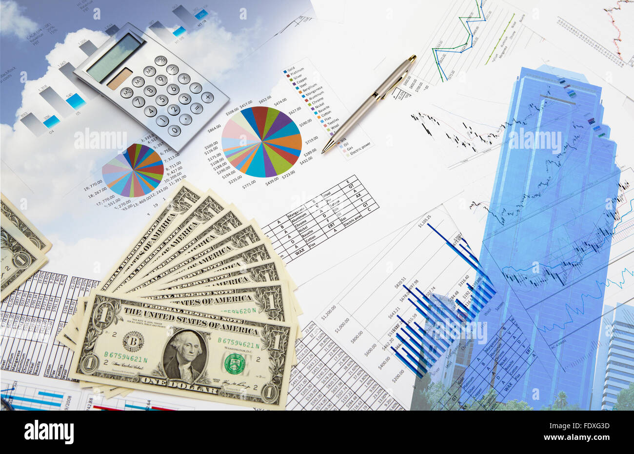Collage of financial and business charts and graphs Stock Photo - Alamy