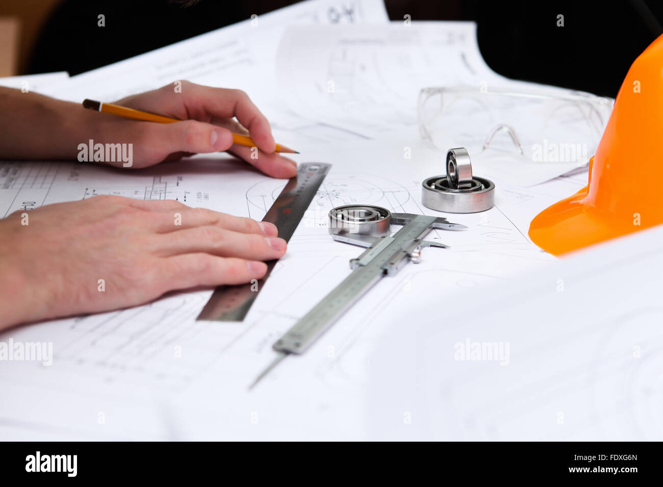 construction drafts and tools on the table Stock Photo - Alamy