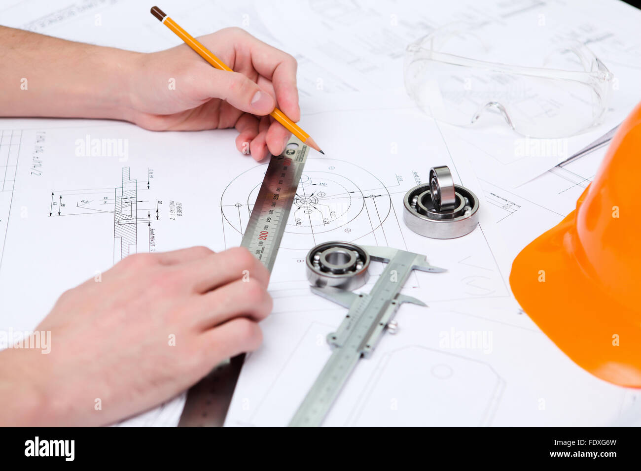 construction drafts and tools on the table Stock Photo - Alamy