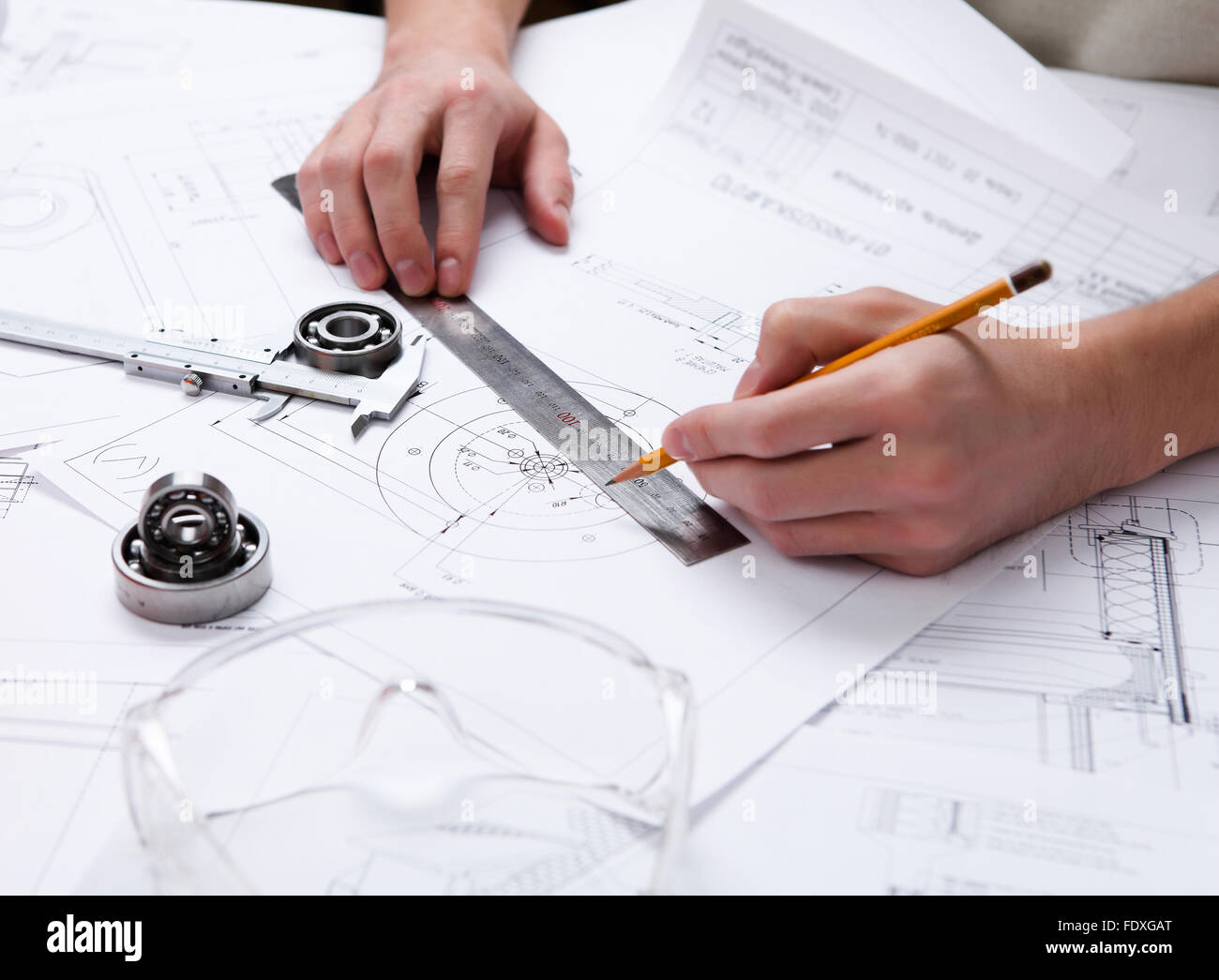 construction drafts and tools on the table Stock Photo - Alamy