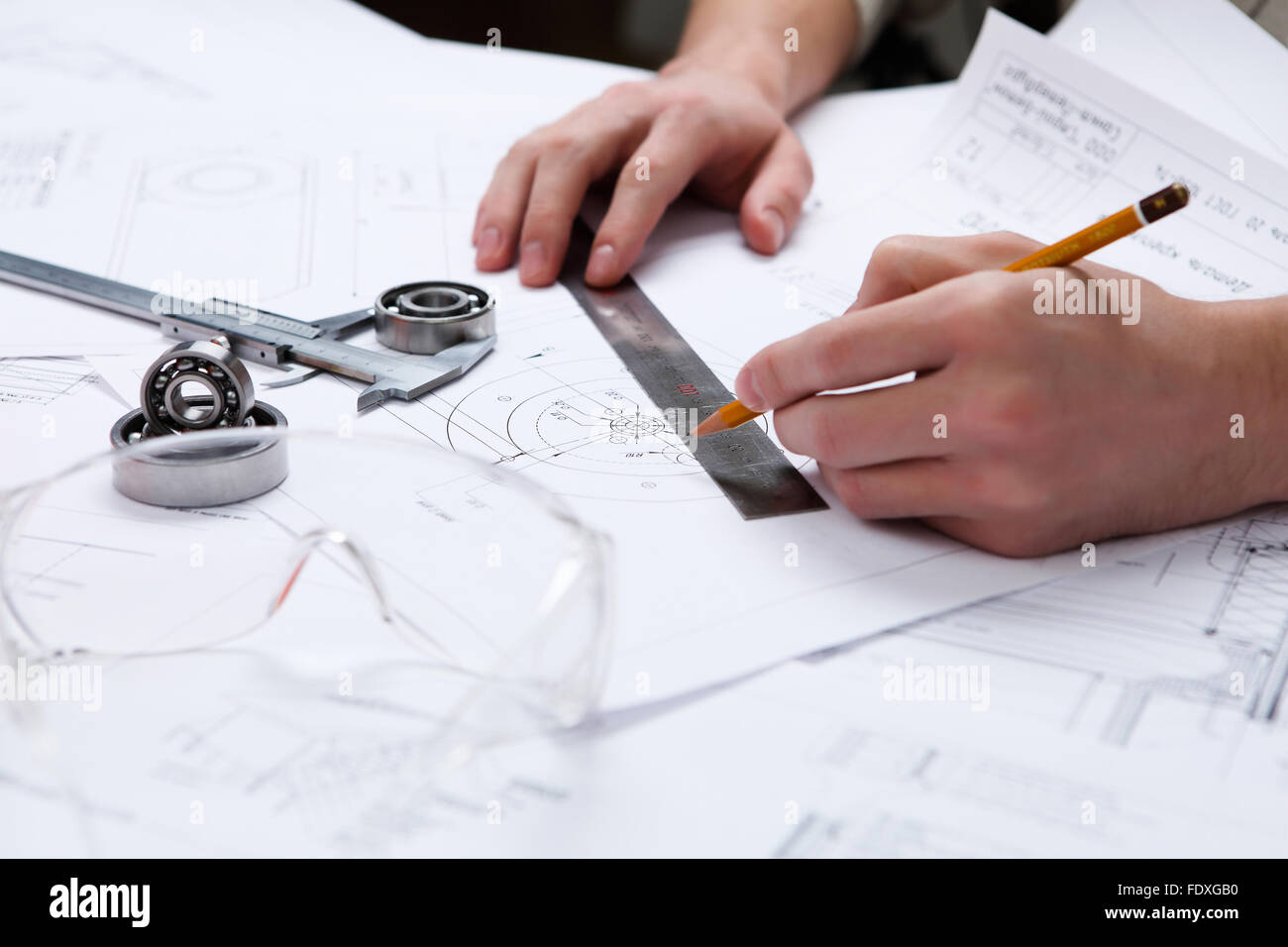 construction drafts and tools on the table Stock Photo - Alamy