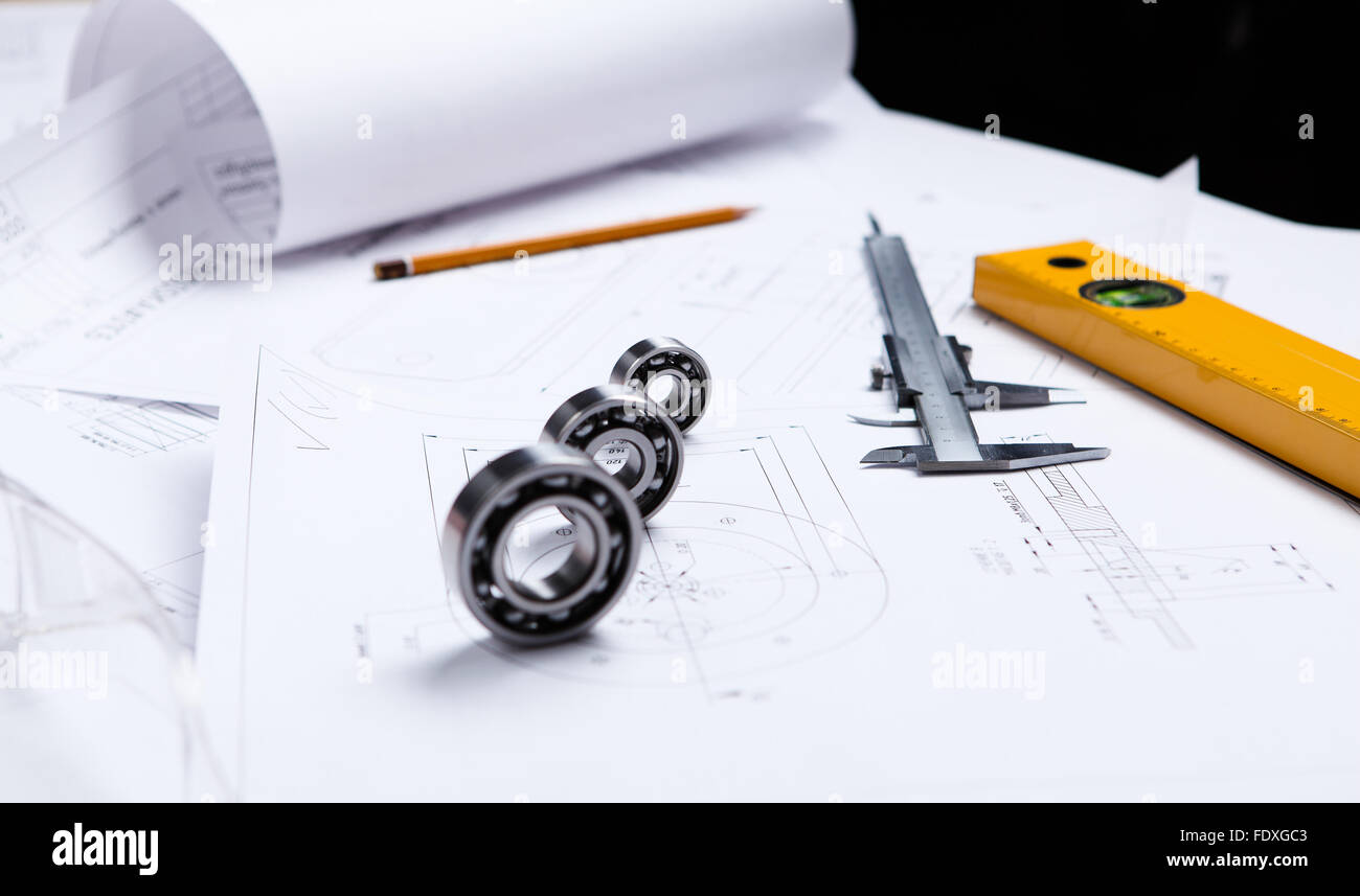 construction drafts and tools on the table Stock Photo - Alamy