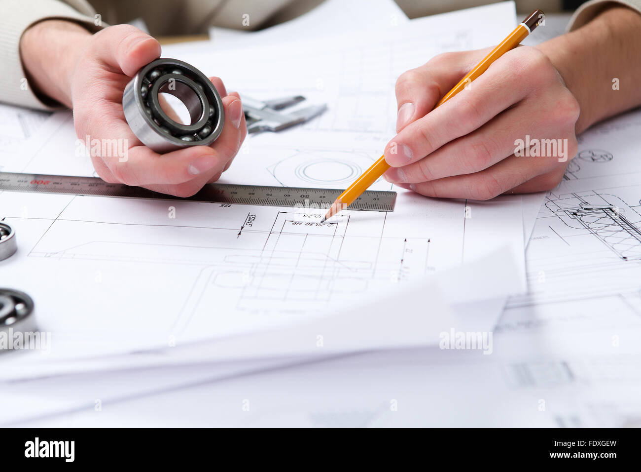 construction drafts and tools on the table Stock Photo - Alamy