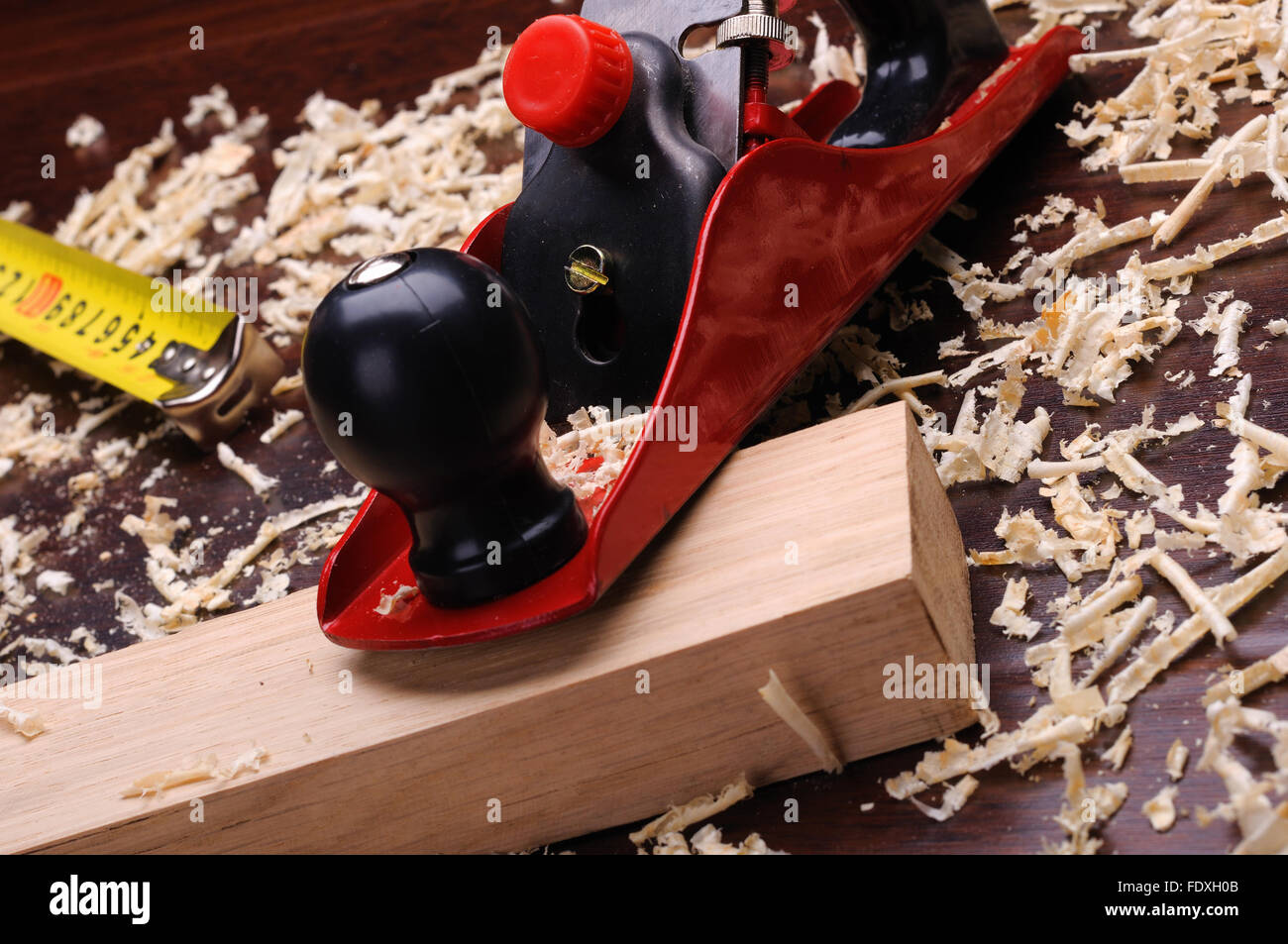 Wood shavings and various construction tools Stock Photo - Alamy