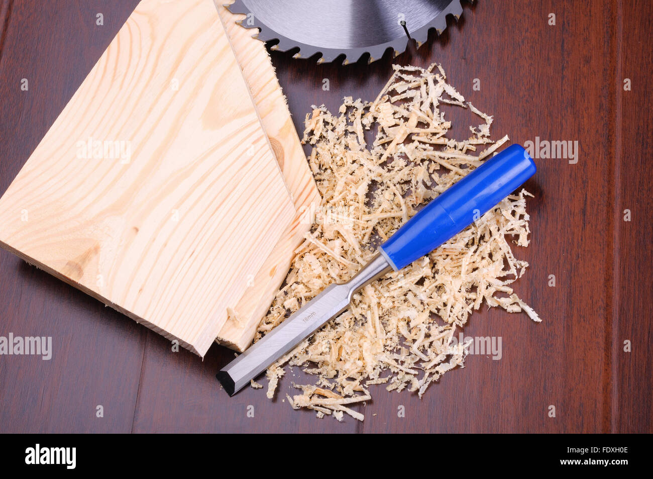 Wood shavings and various construction tools Stock Photo - Alamy