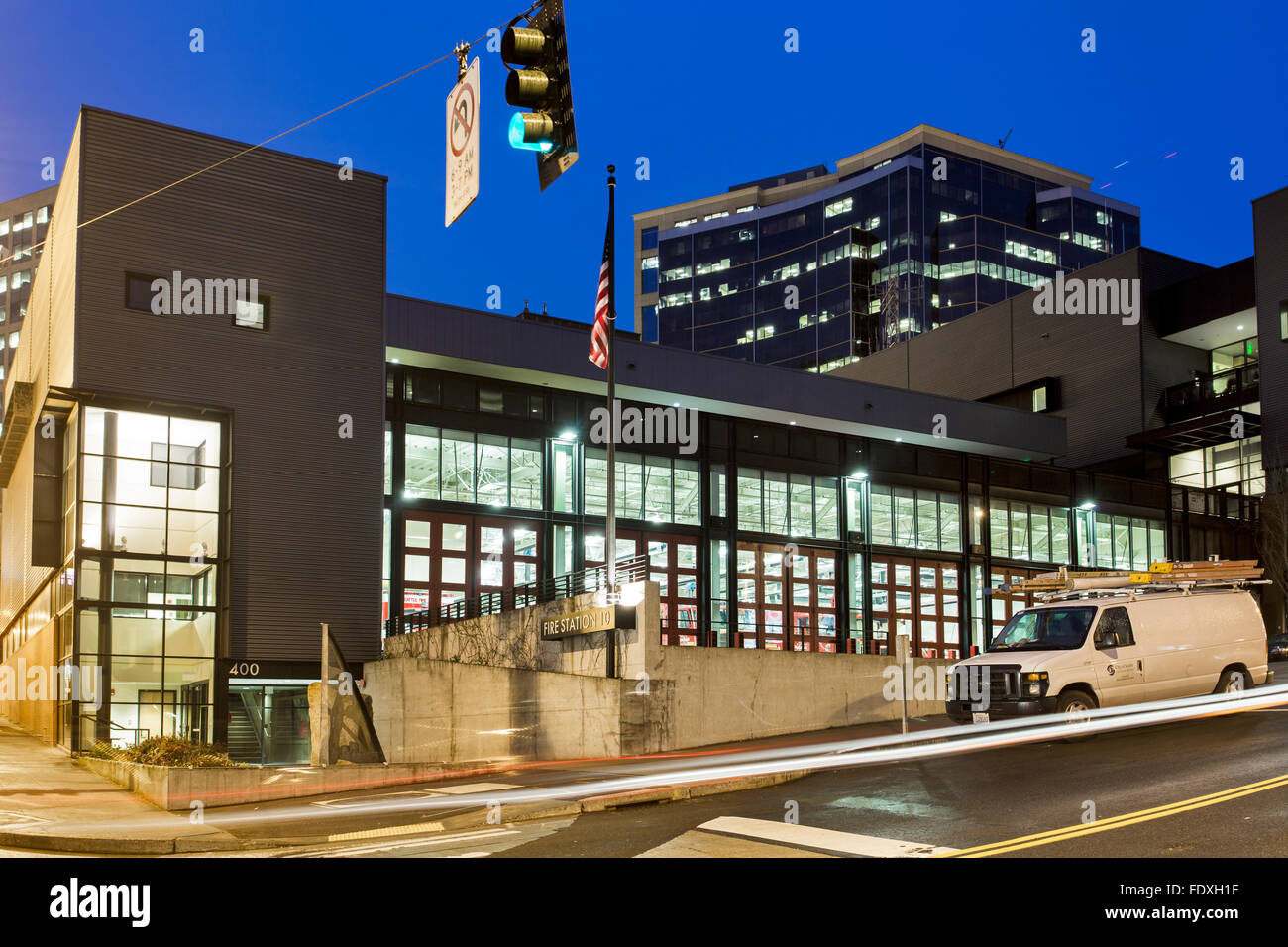 Fire Station in Seattle Washington USA. Photographed at twilight Stock ...