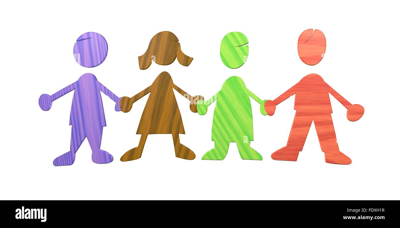 Stick Kids Holding Hands