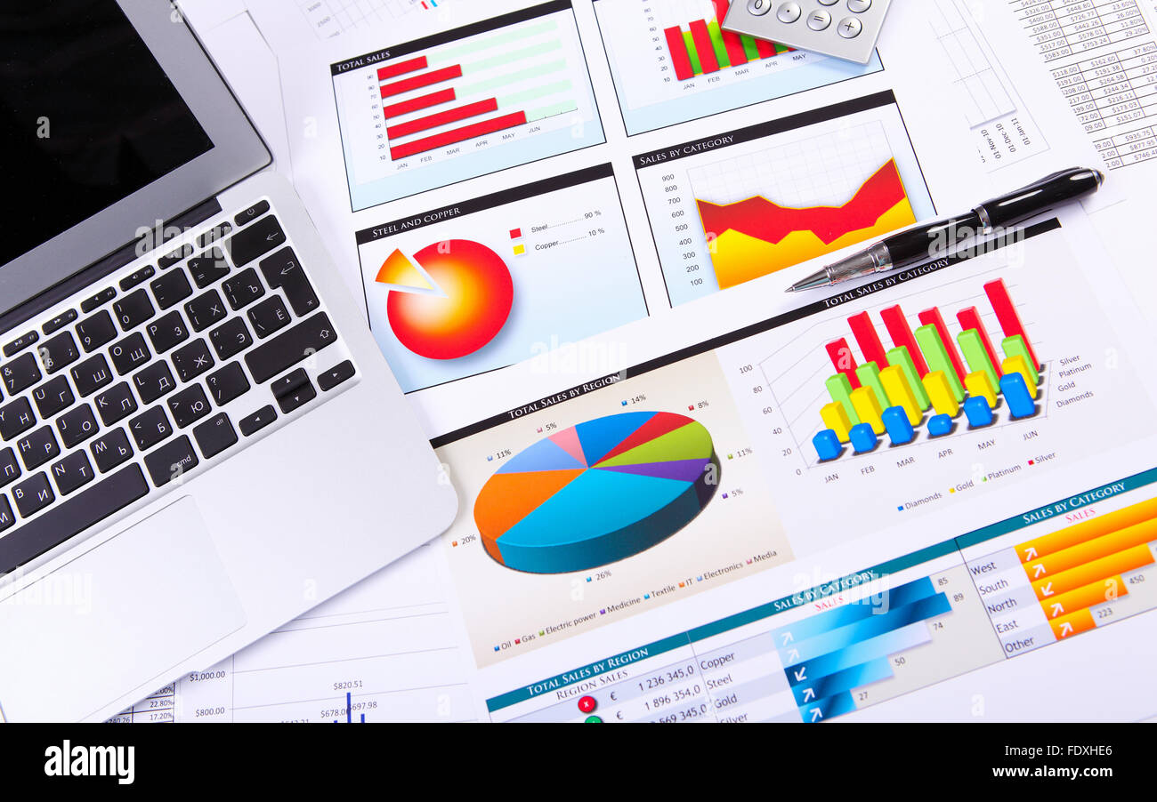 Graphs, charts, business table. The workplace of business people Stock ...