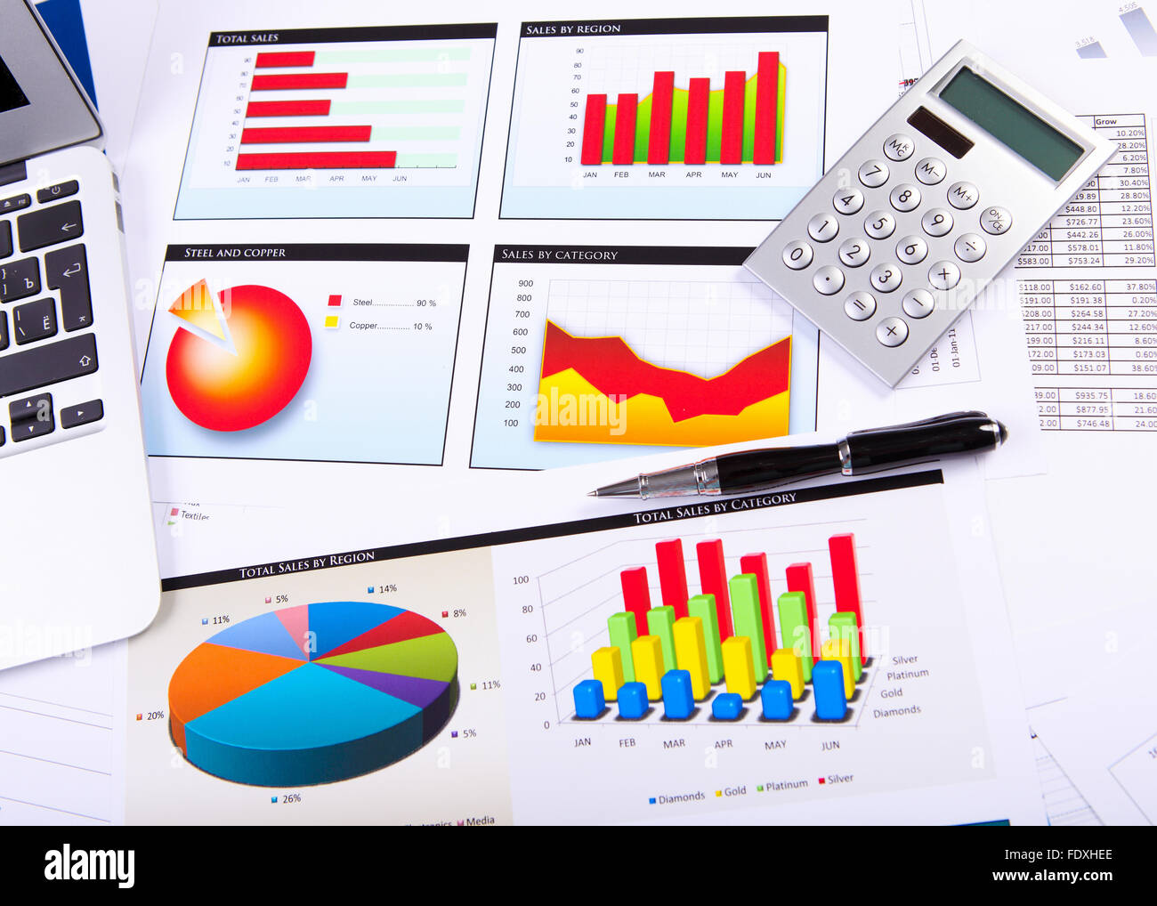 Graphs, charts, business table. The workplace of business people Stock ...