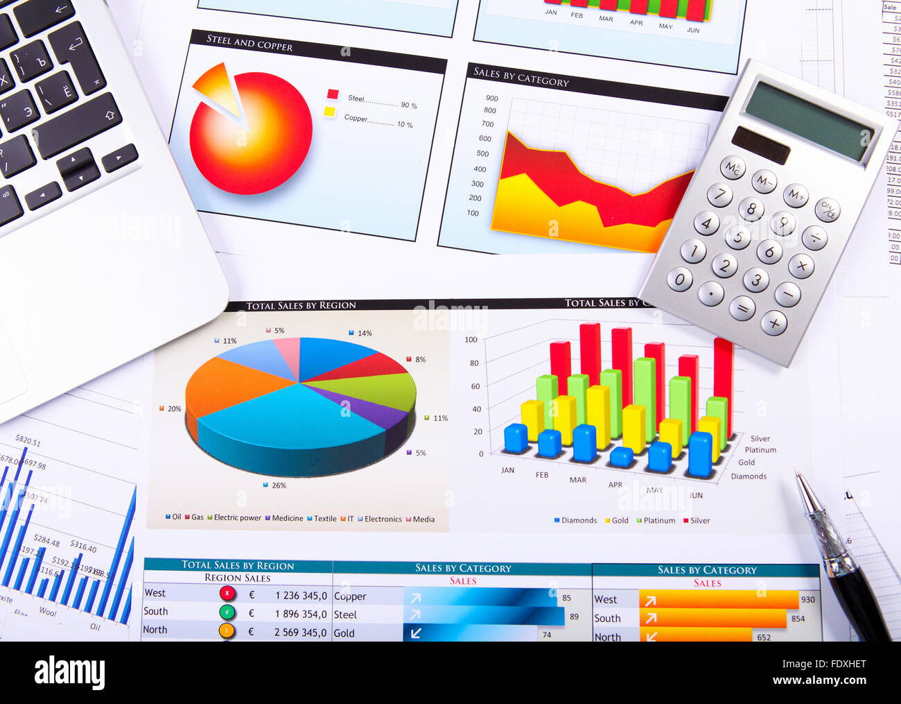 Graphs, charts, business table. The workplace of business people Stock ...