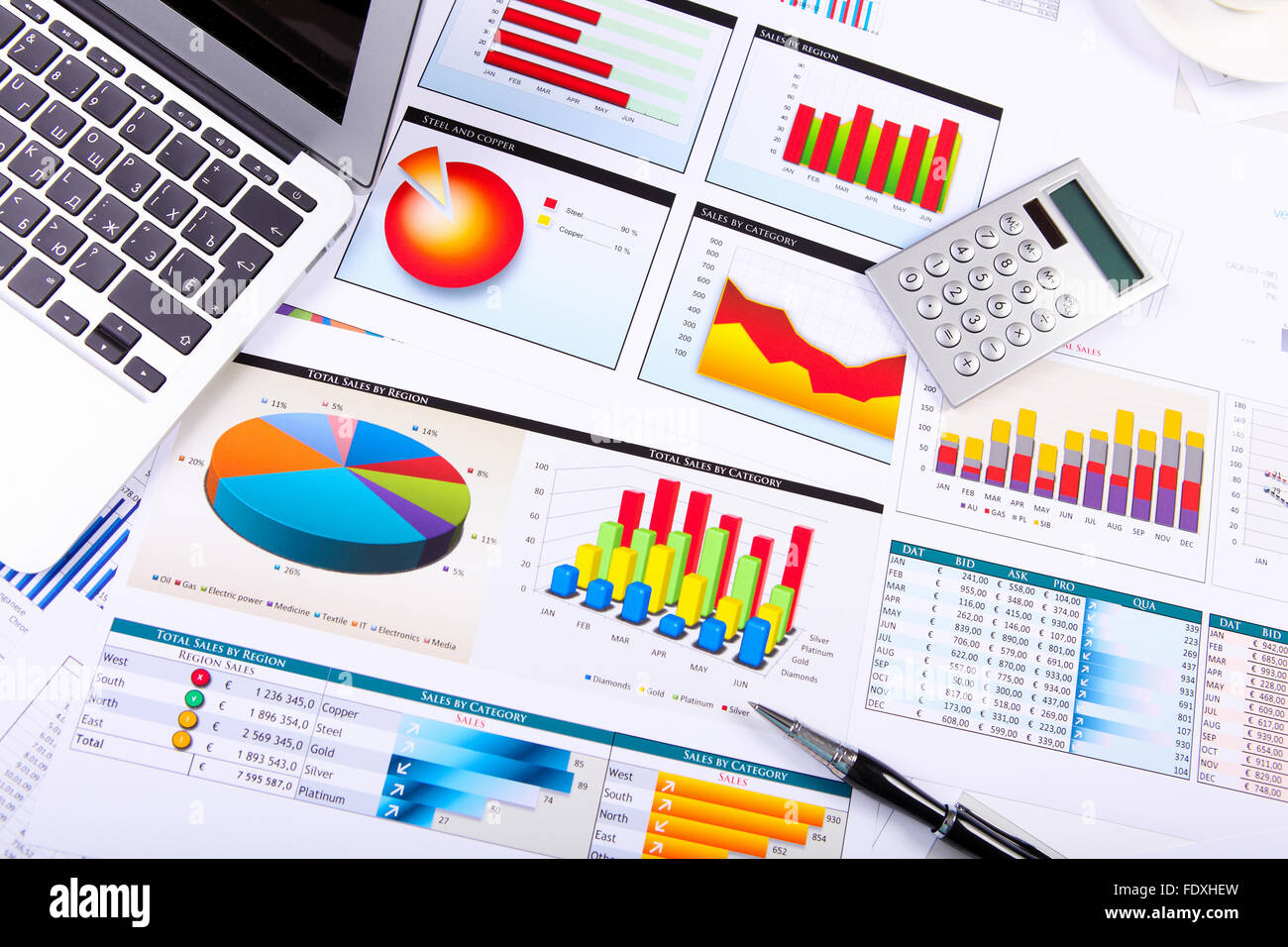 Graphs, charts, business table. The workplace of business people Stock ...