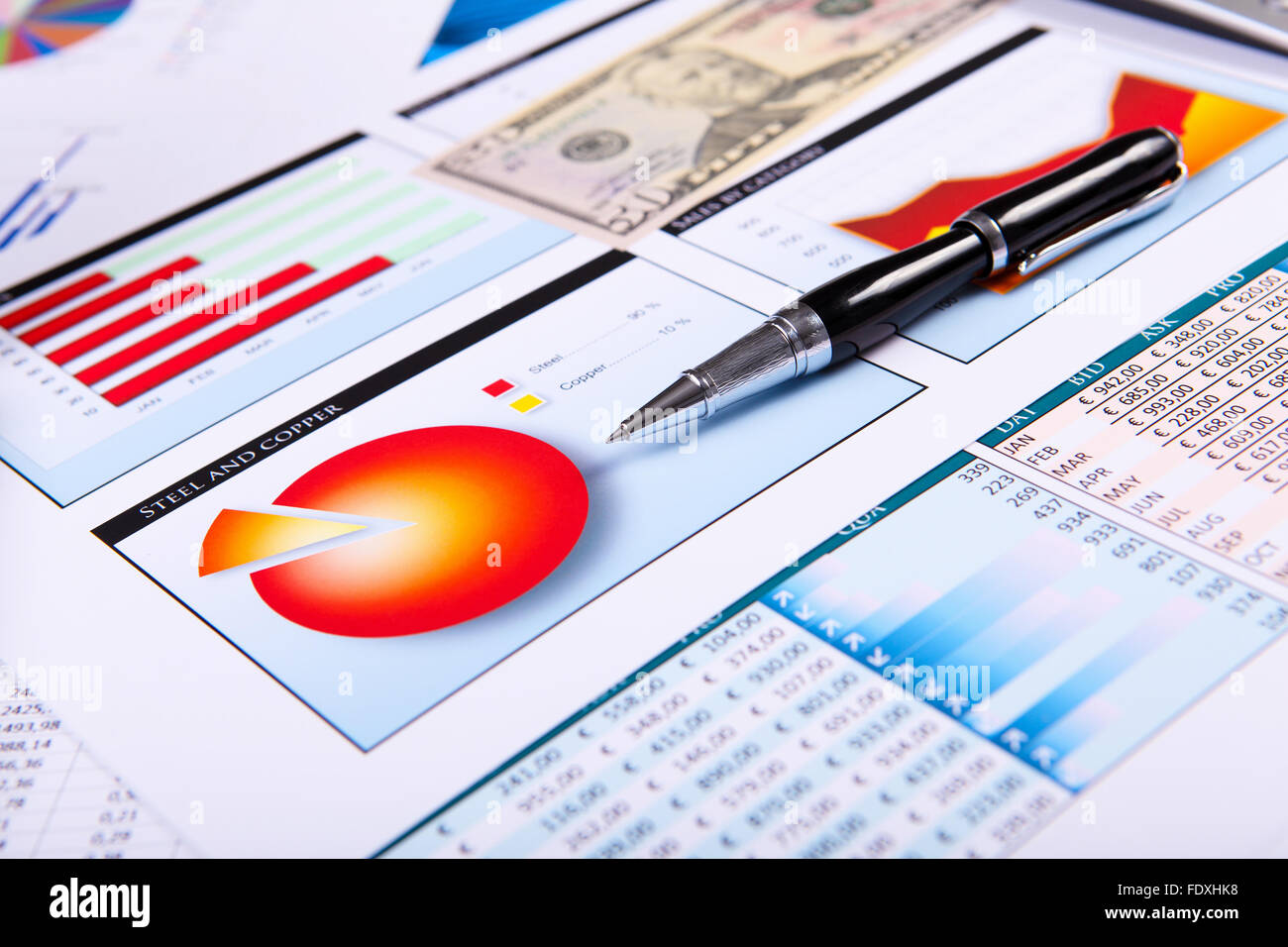 Graphs, charts, business table. The workplace of business people Stock ...