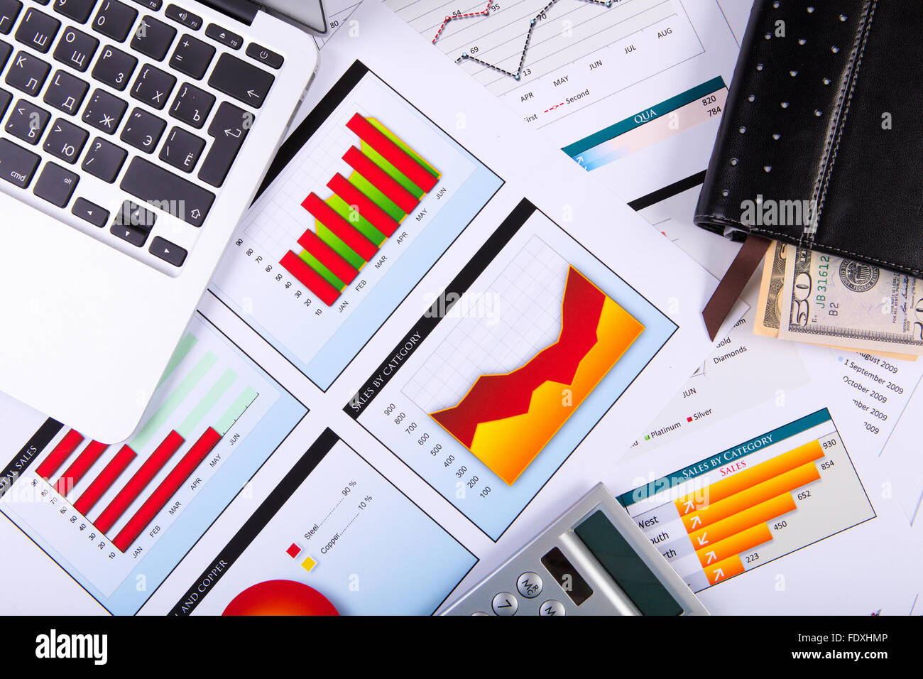 Graphs, charts, business table. The workplace of business people Stock ...