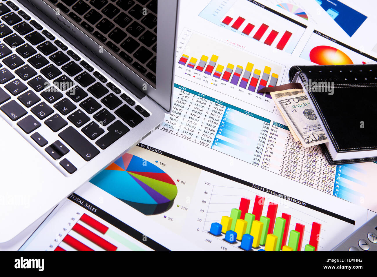 Graphs, charts, business table. The workplace of business people Stock ...