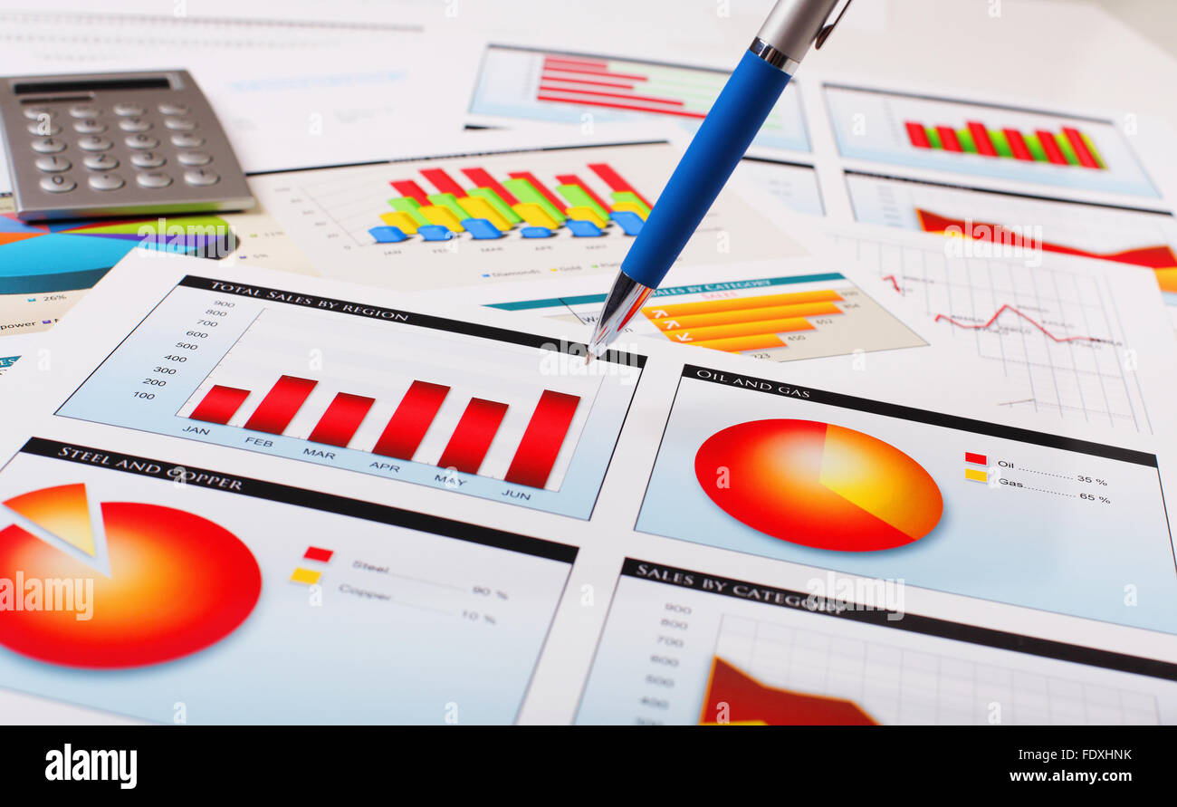 Graphs, charts, business table. The workplace of business people Stock ...