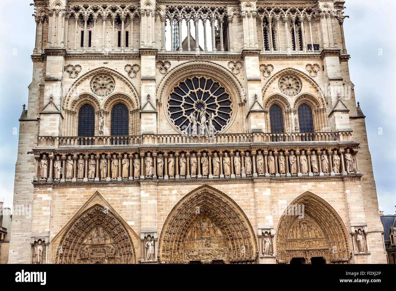 Facade Towers Overcast Skies Notre Dame Cathedral Paris France. Notre ...
