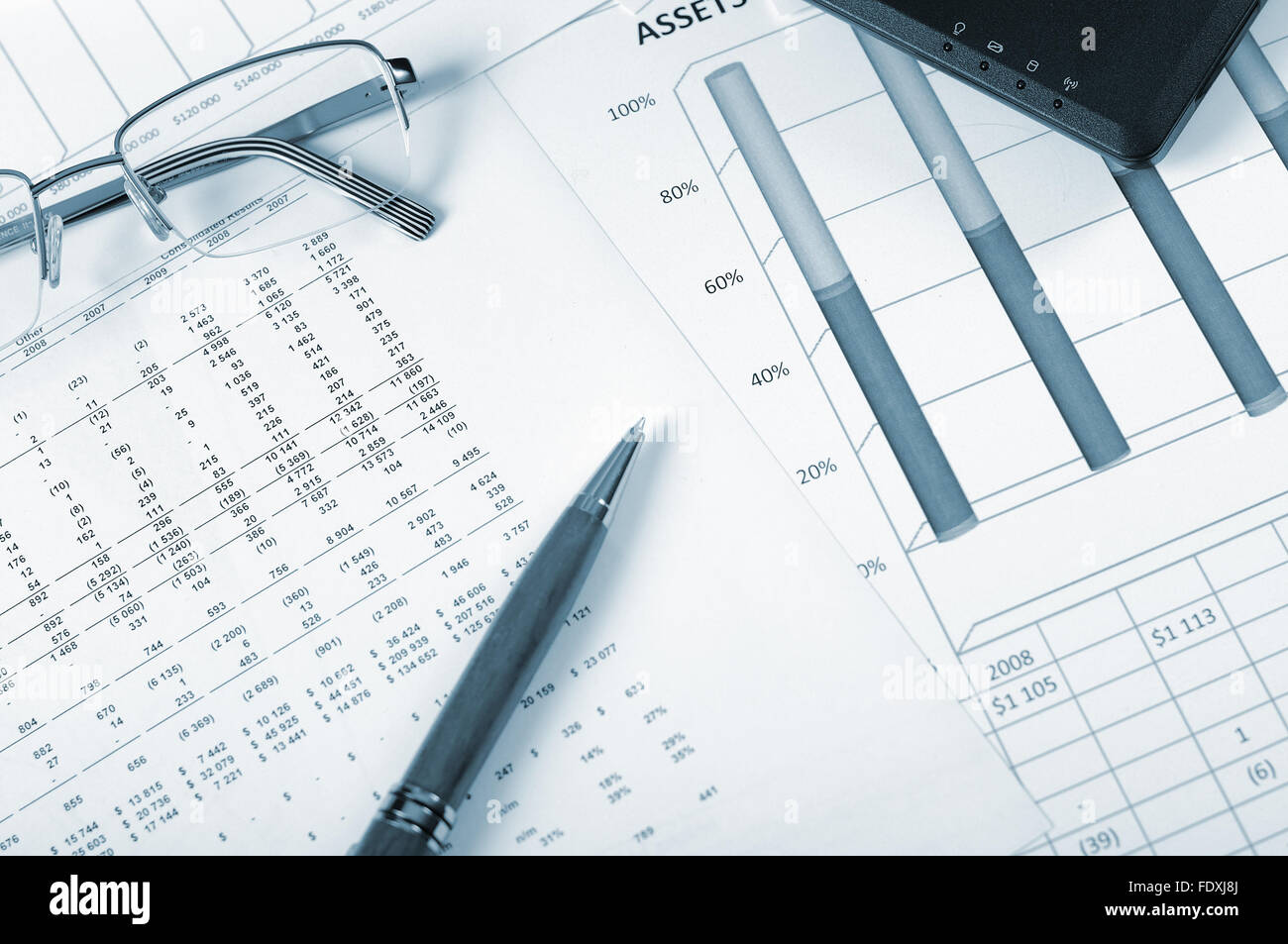 Charts, diagrams, tables. Workplace for the business person Stock Photo ...