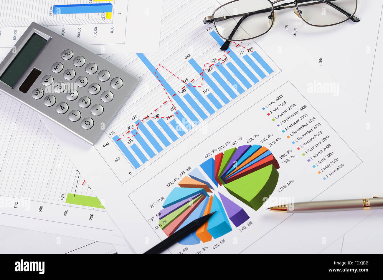 Charts and graphs of sales - a symbol of successful corporate business ...