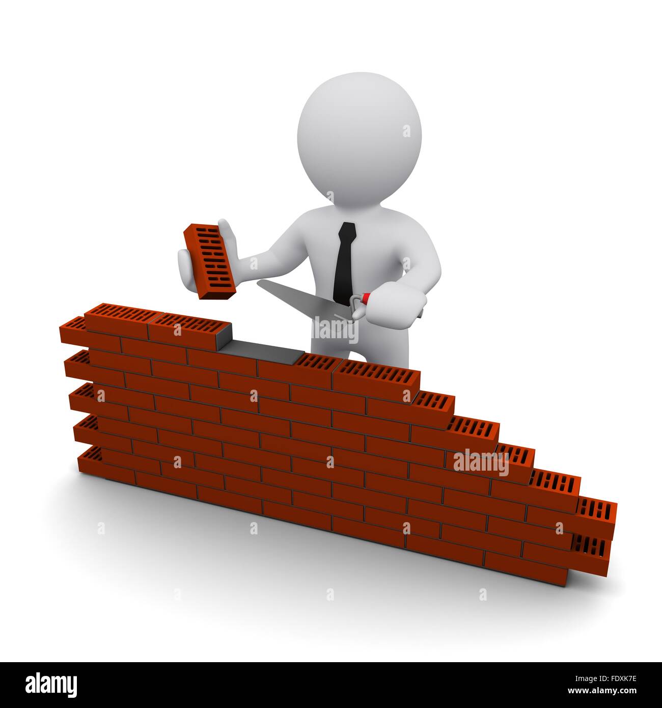 3D man constructing a red brick wall Stock Photo - Alamy