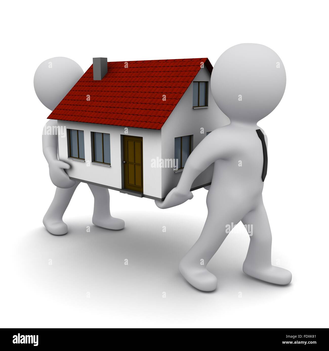 two 3D men carrying a model of house Stock Photo - Alamy
