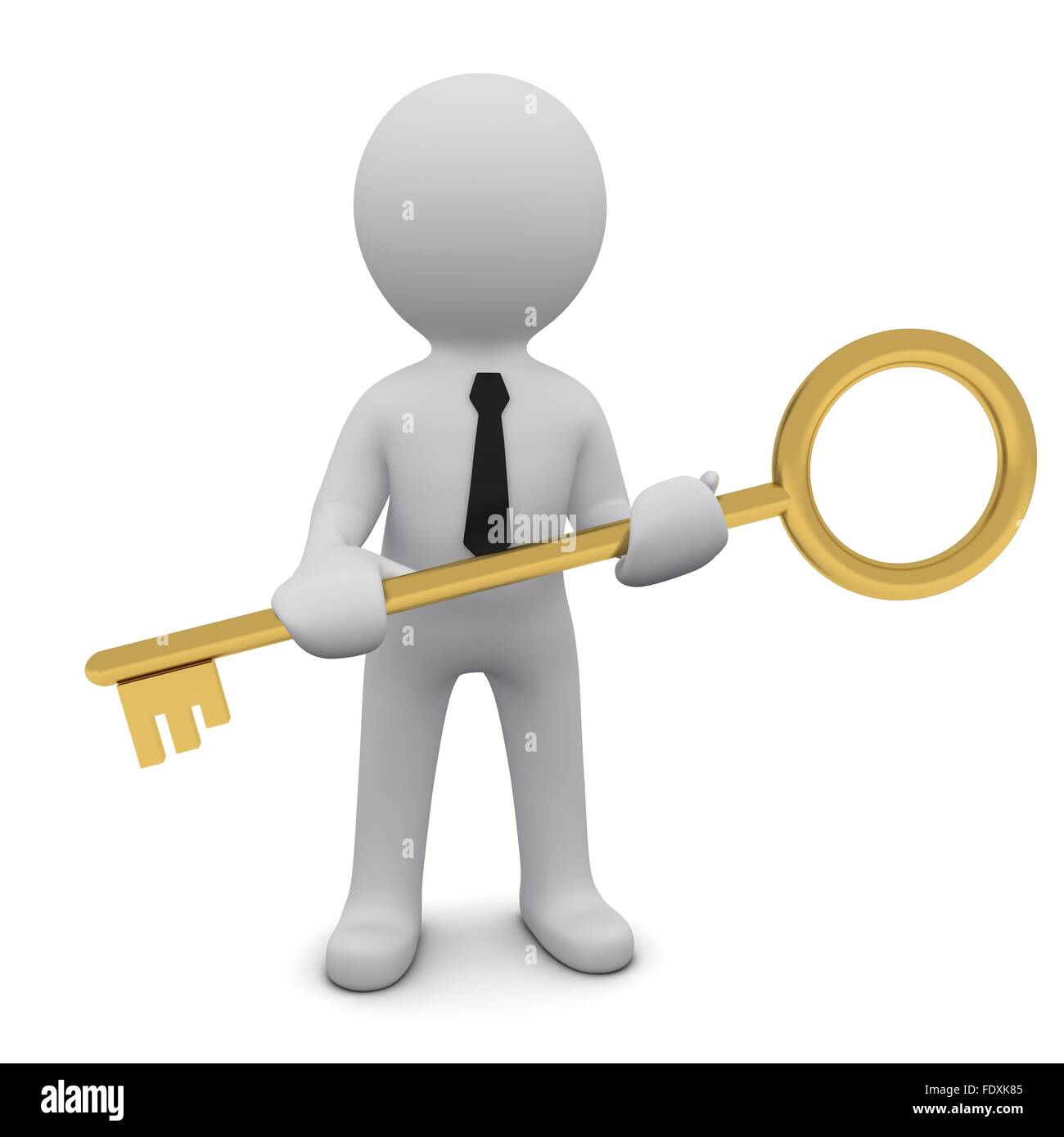 3D man wearing tie and holding gold key Stock Photo - Alamy