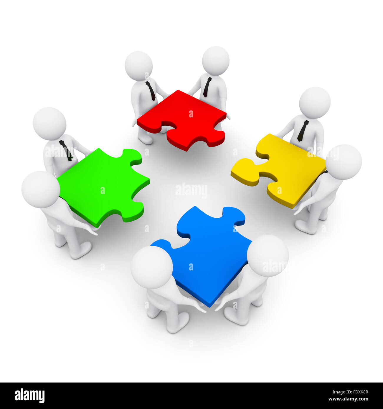 Team of 3D men putting puzzle together Stock Photo - Alamy