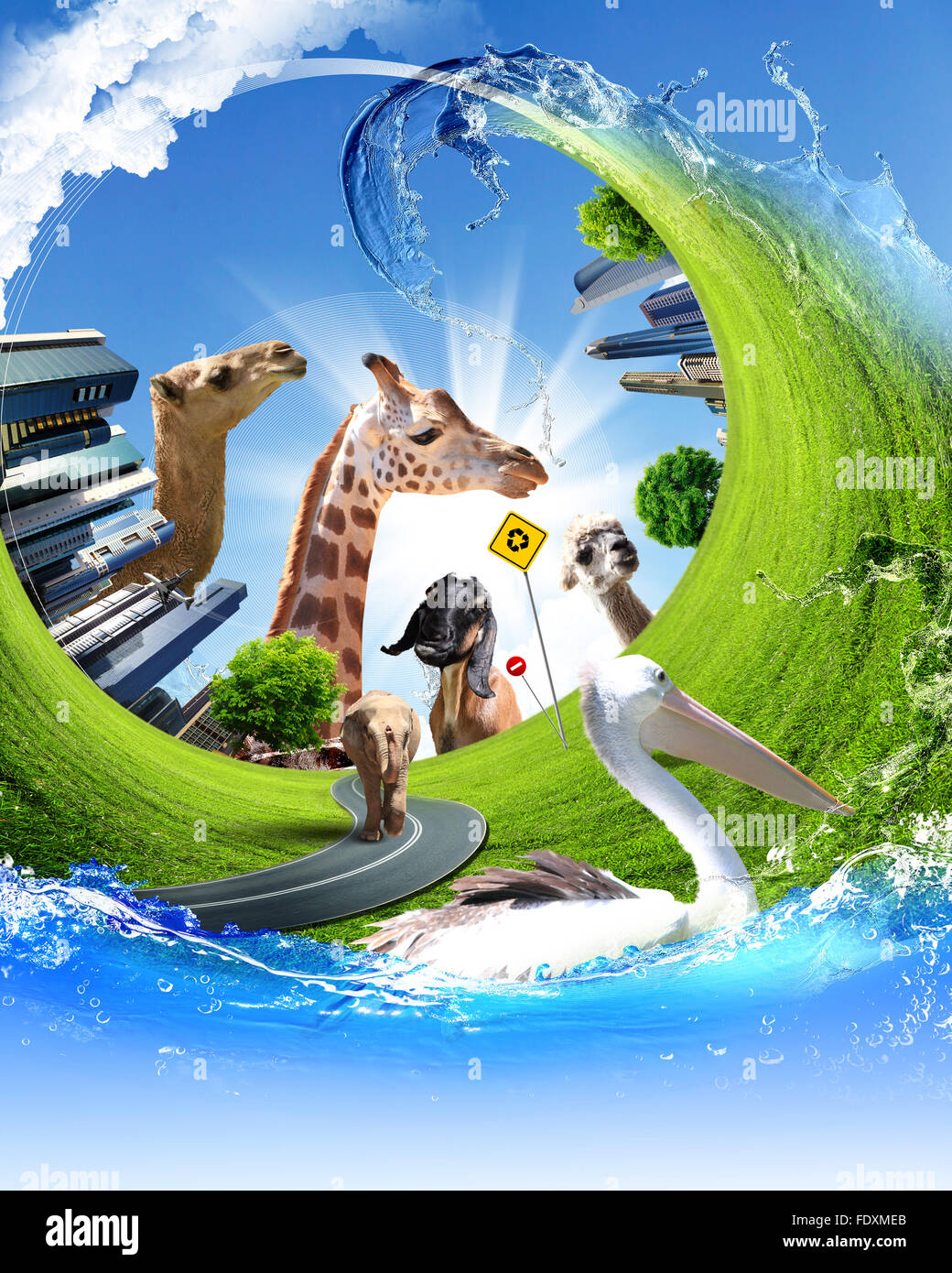 Nature, ecology and animals protection concept collage Stock Photo - Alamy