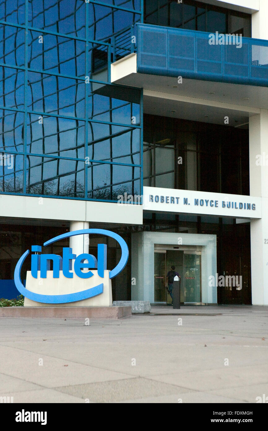 A sign is seen at Intel's corporate headquarters in Santa Clara ...