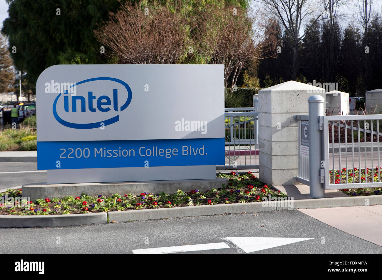 A sign is seen at Intel's corporate headquarters in Santa Clara ...