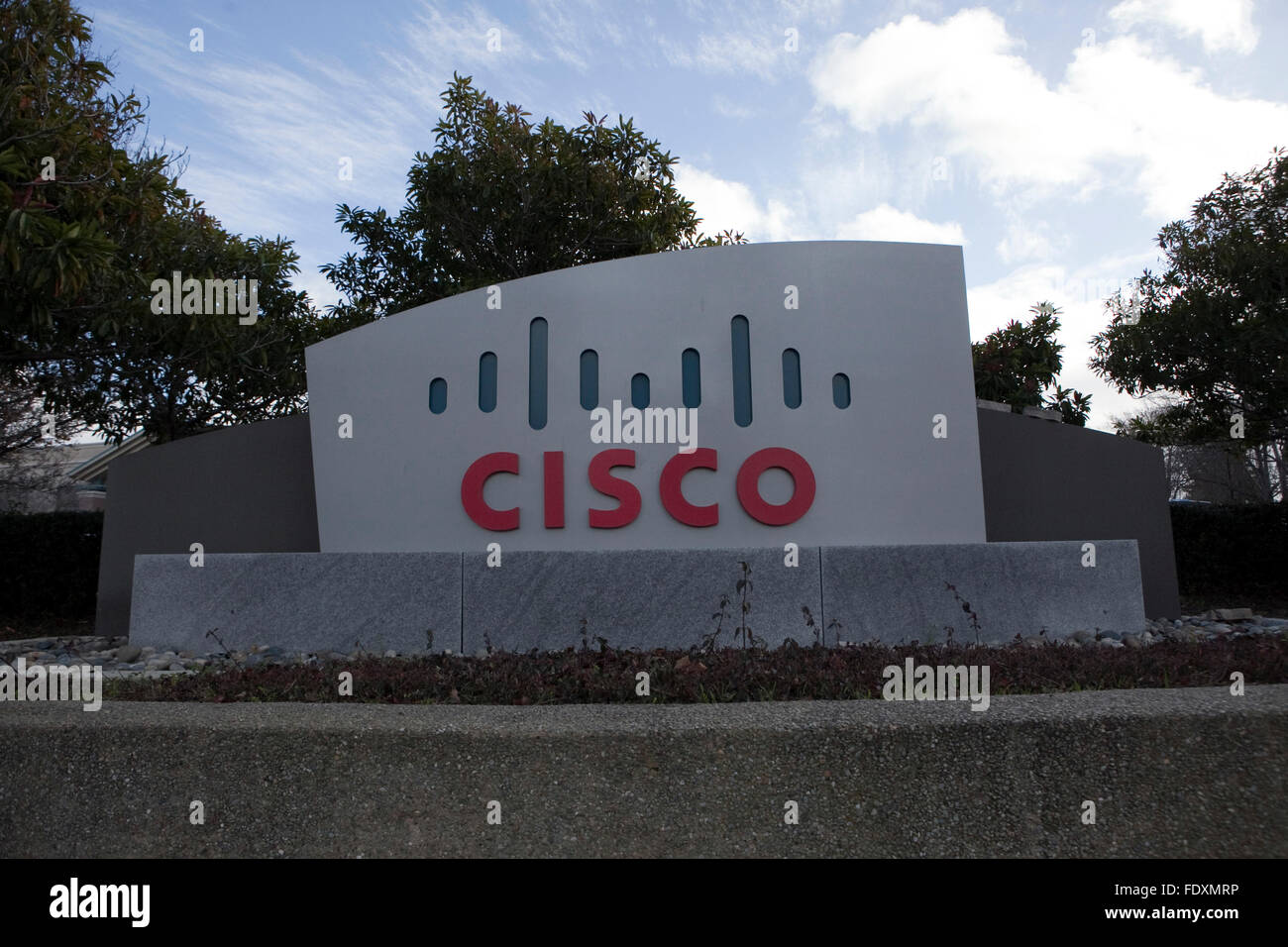 A sign is seen at Cisco's headquarters in San Jose, California Stock ...
