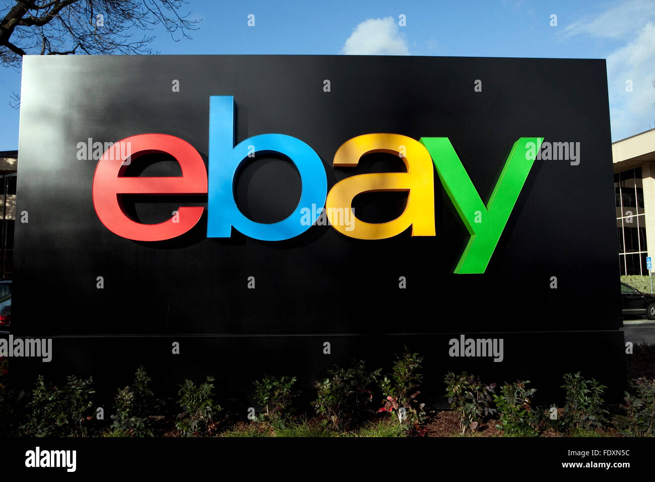 A sign is seen at eBay's headquarters in San Jose, California Stock ...