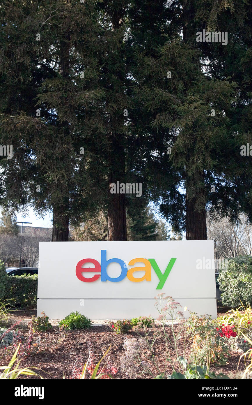 A sign is seen at eBay's headquarters in San Jose, California Stock ...