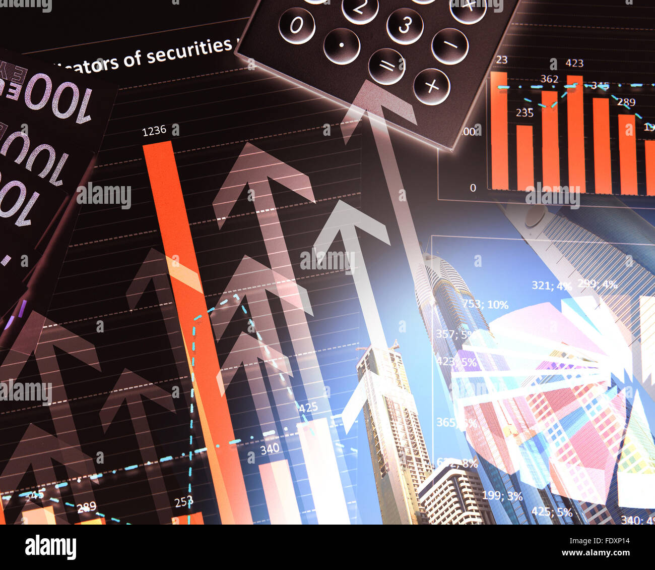 Colour illustration of business and financial charts and graphs Stock ...