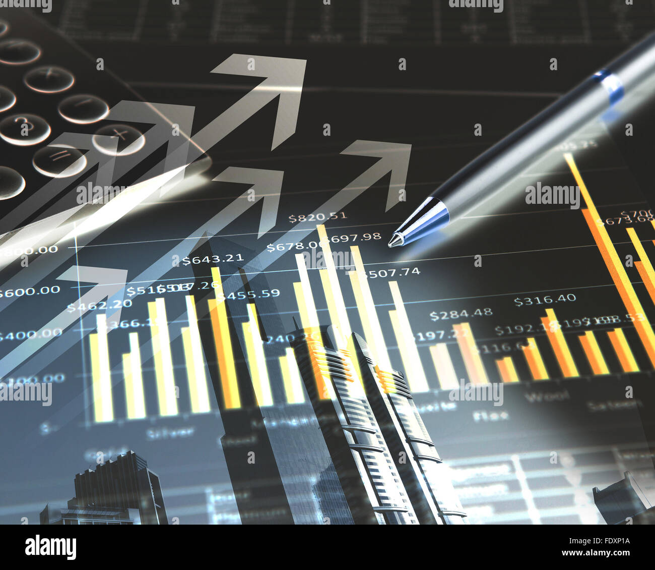 Colour illustration of business and financial charts and graphs Stock ...