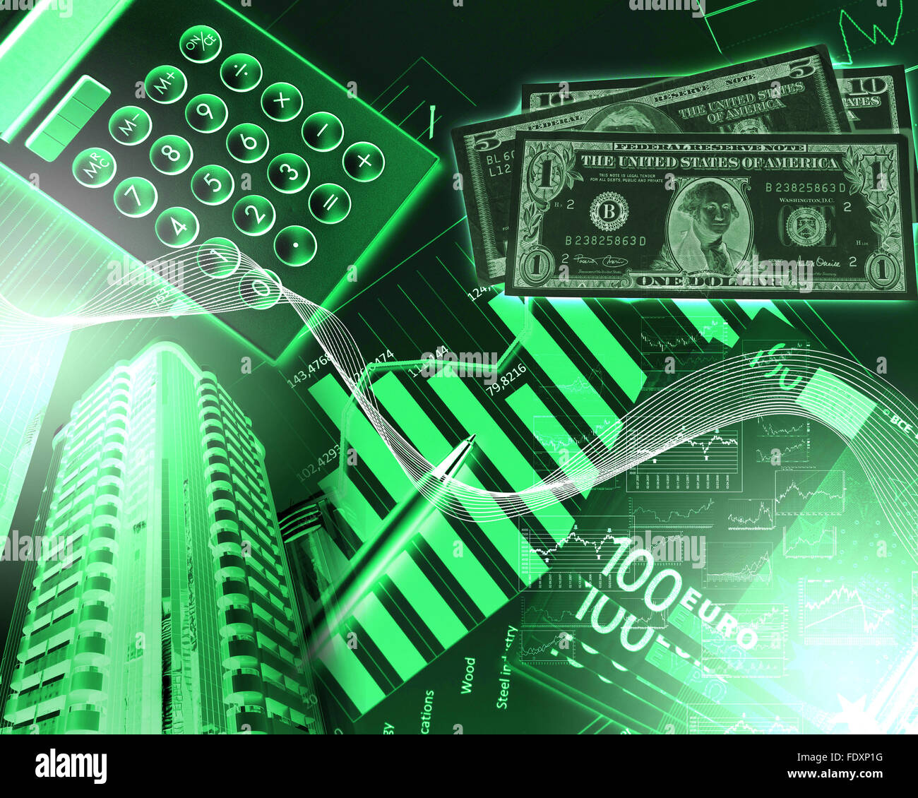 Colour illustration of business and financial charts and graphs Stock ...