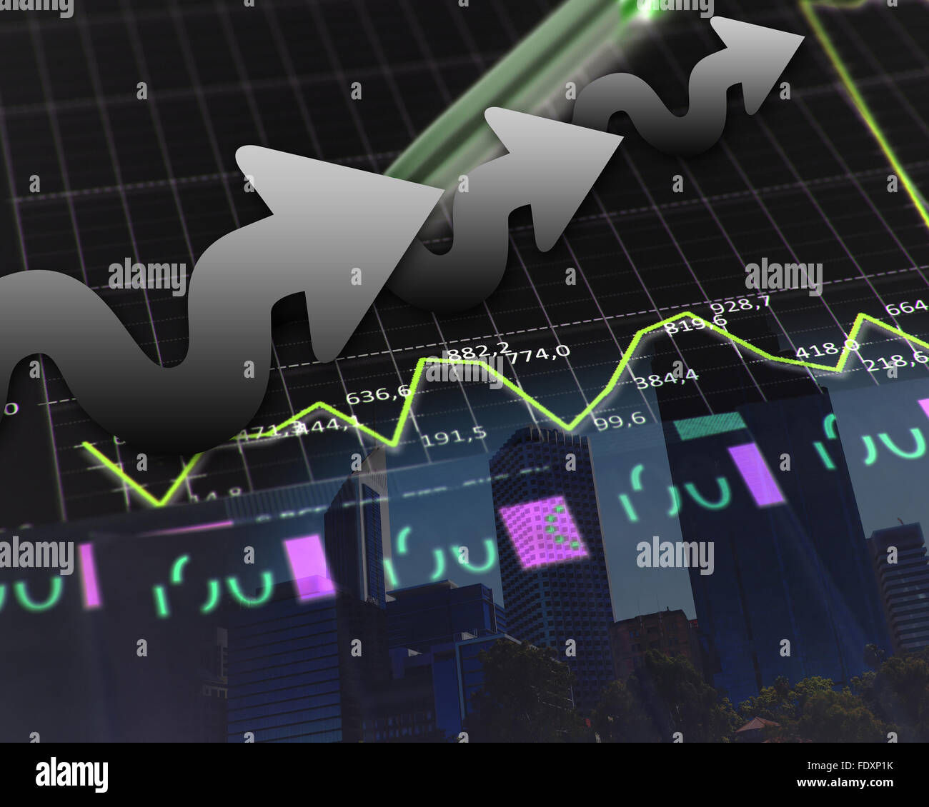 Colour illustration of business and financial charts and graphs Stock ...