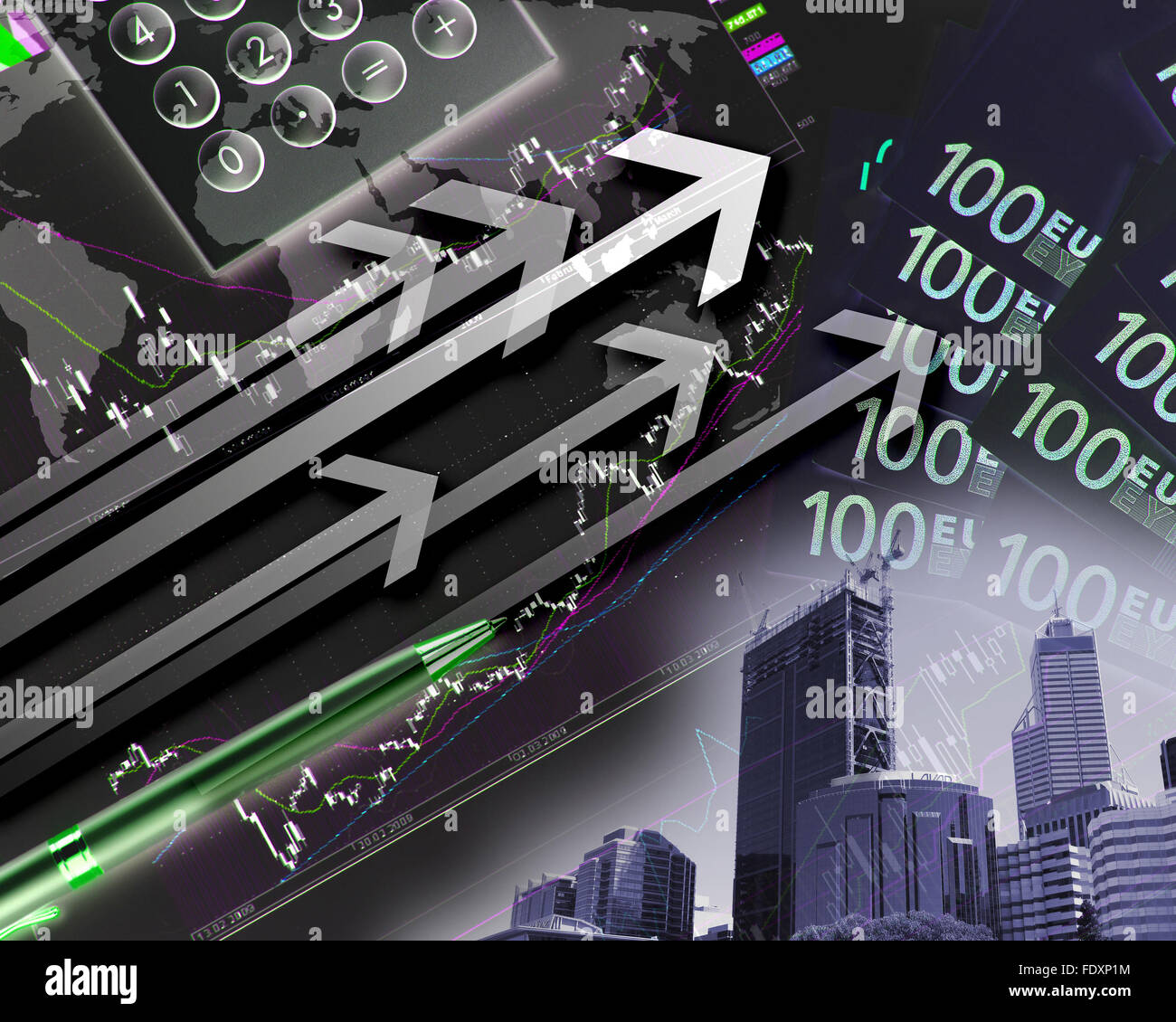 Colour illustration of business and financial charts and graphs Stock ...