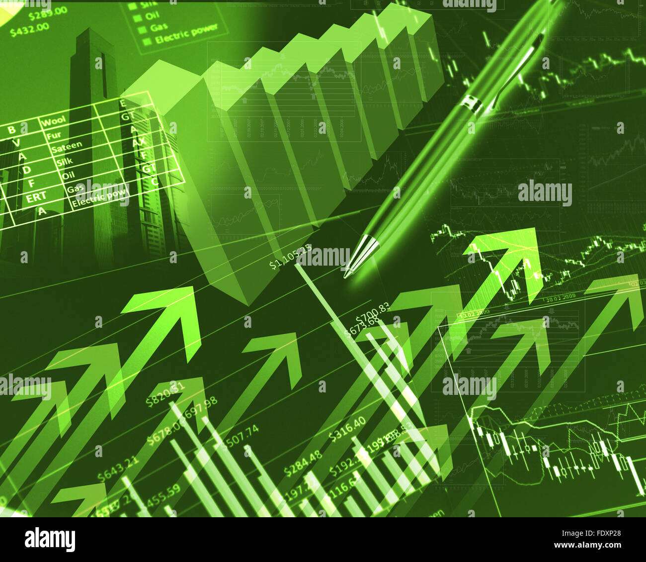 Colour illustration of business and financial charts and graphs Stock ...