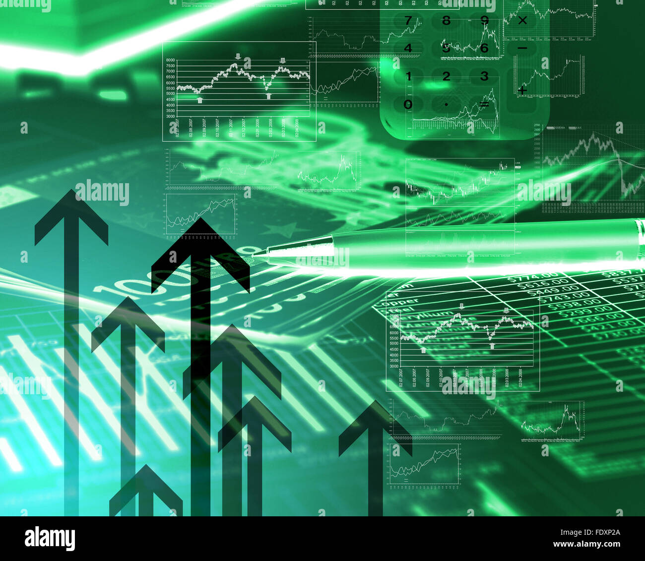 Colour illustration of business and financial charts and graphs Stock ...