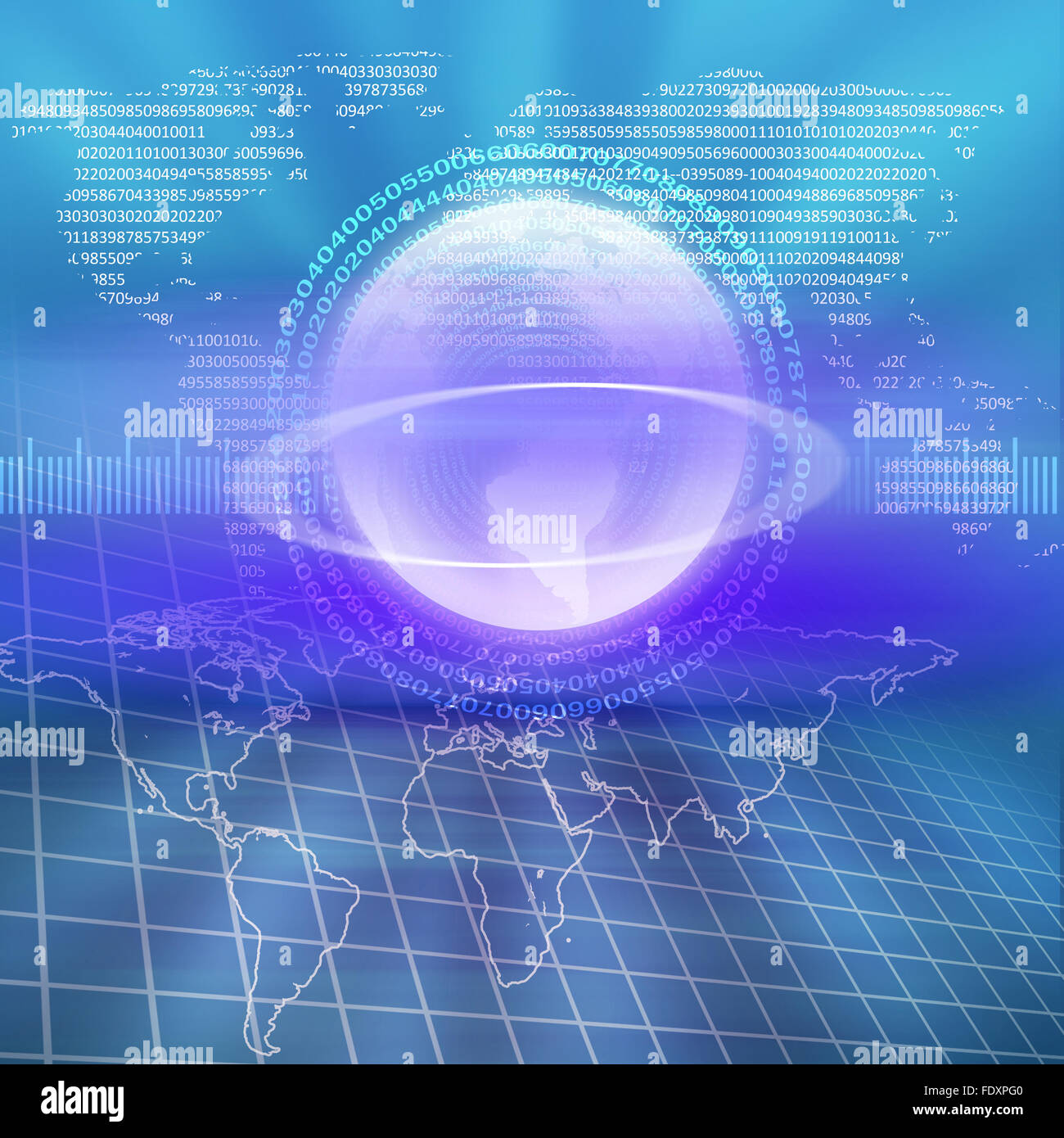 world map illustration with communication and technology symbols Stock ...