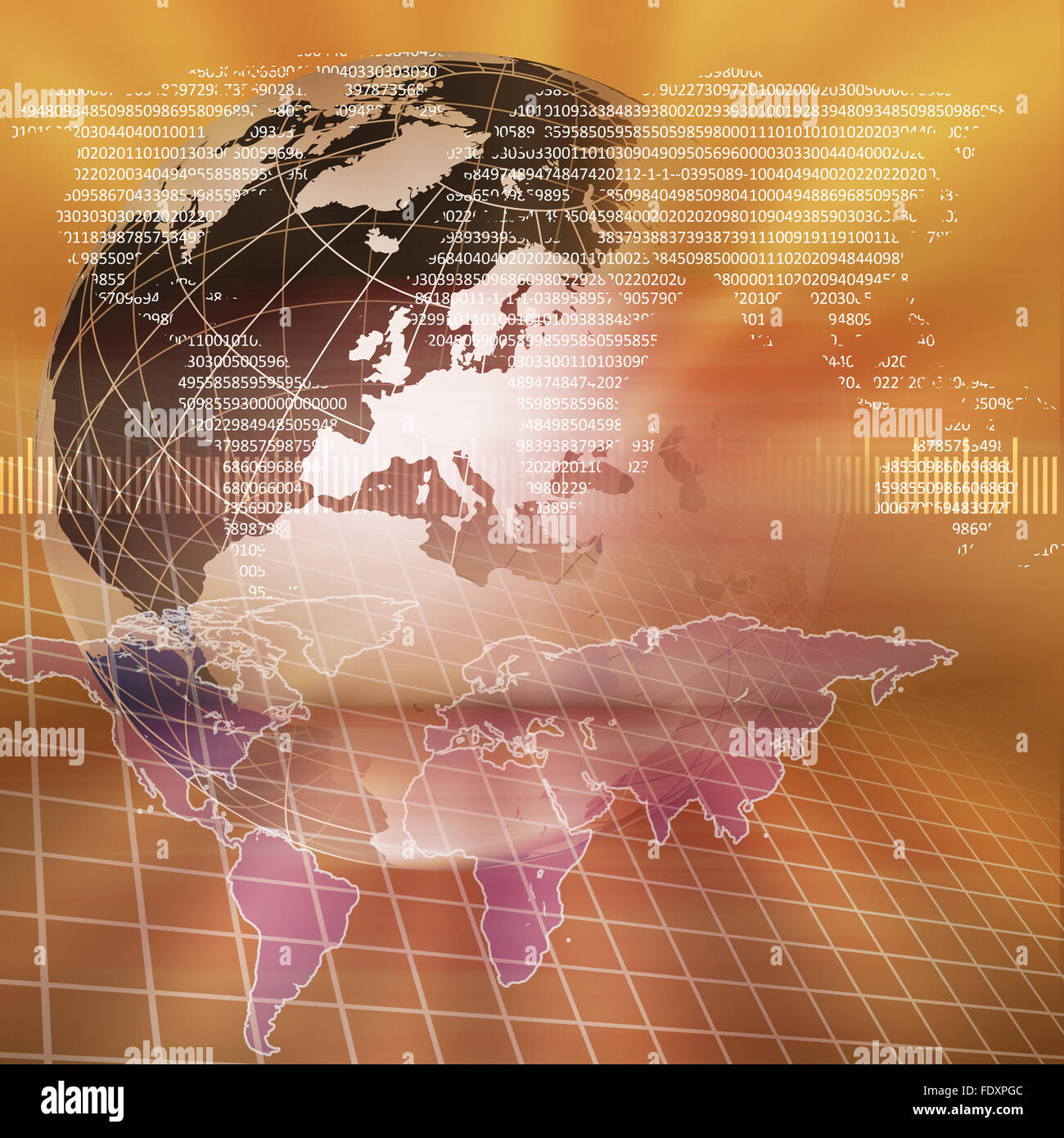 world map illustration with communication and technology symbols Stock ...