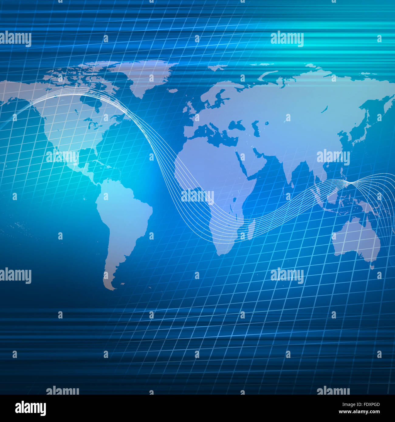 world map illustration with communication and technology symbols Stock ...